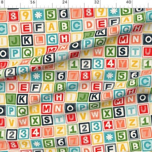 Abc Alphabet Blocks Fabric Abc Square Retro Wood Blocks by ...