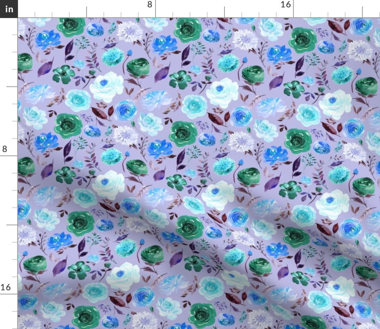 Purple Flower Fabric 6 Blue Watercolor Floral on - Etsy