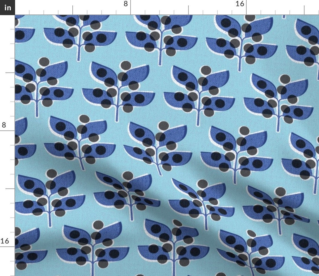 Mid Century Modern Berries Fabric Autumn Berries on Blue - Etsy