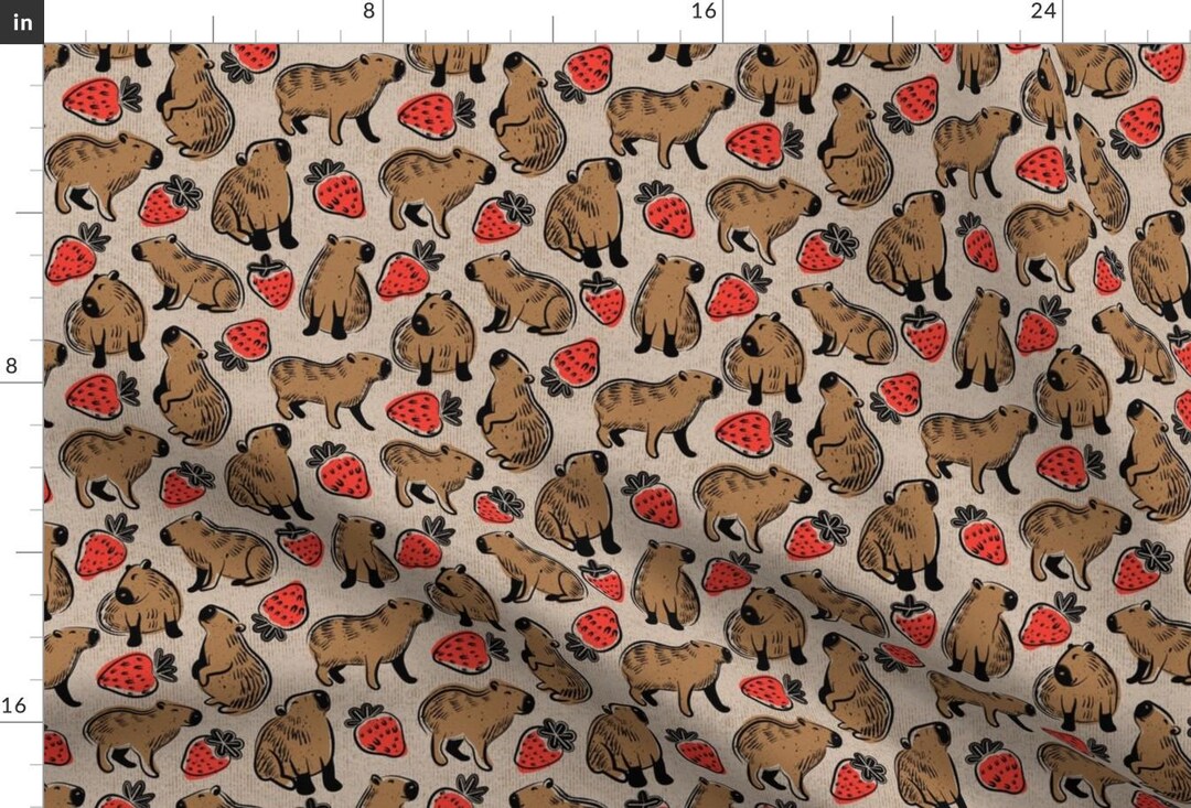 Capybara Fabric - Capyberries by Selmacardoso - Strawberry Small Scale ...