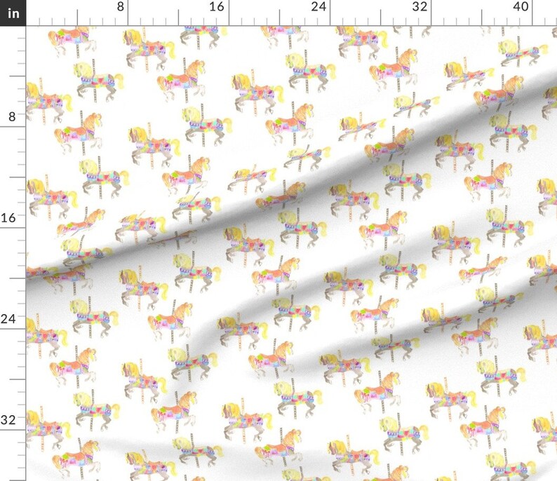 Carousel Fabric Carousel Horses by Erinanne Watercolor - Etsy