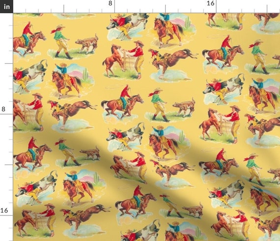 Vintage Western Fabric Cowboy Cowgirl by Parisbebe Vintage - Etsy