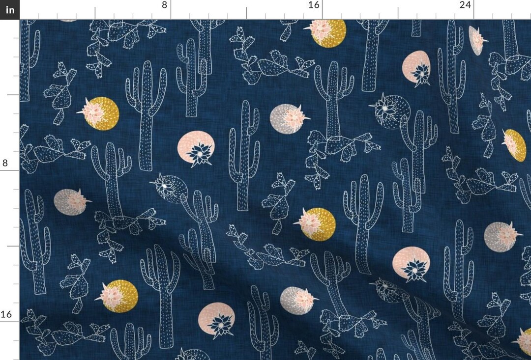 Cactus Fabric - Indigo Cactus Custom Fabric by Nouveau Bohemian ...