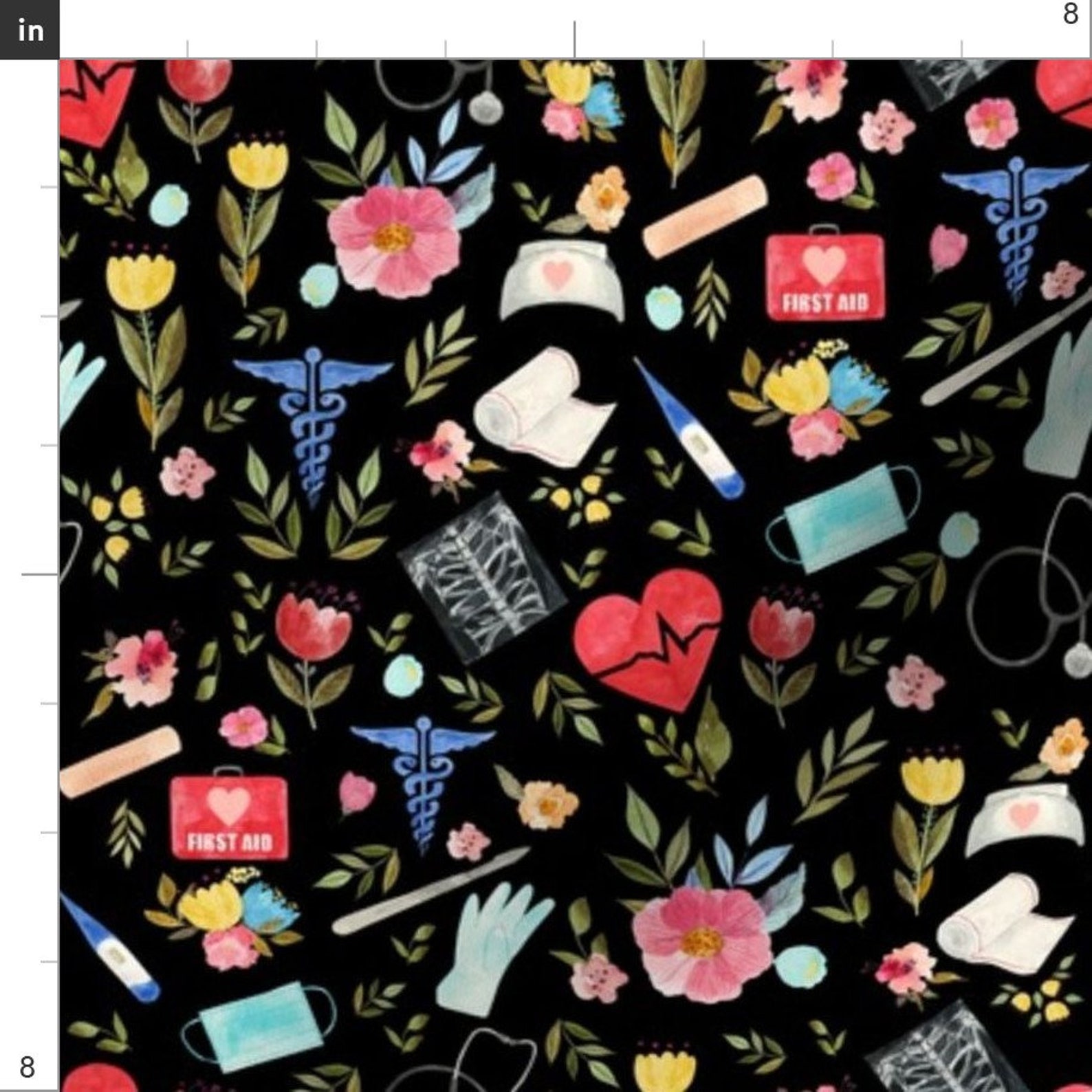 Small Scale Nurse Fabric 8 Love to Care Medical Black - Etsy