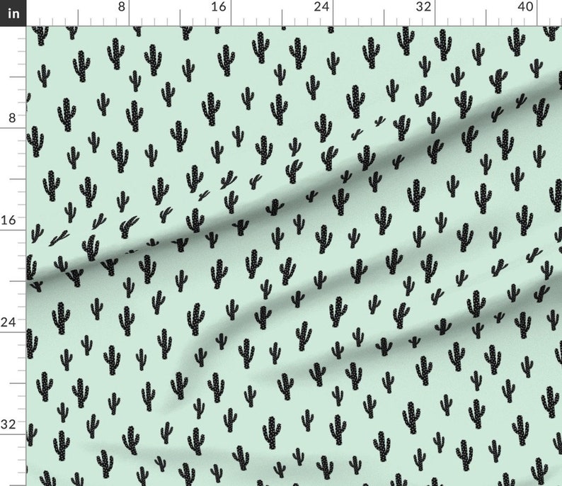 Cactus Fabric Southwestern Cactus on Mint Fabric Designed by | Etsy