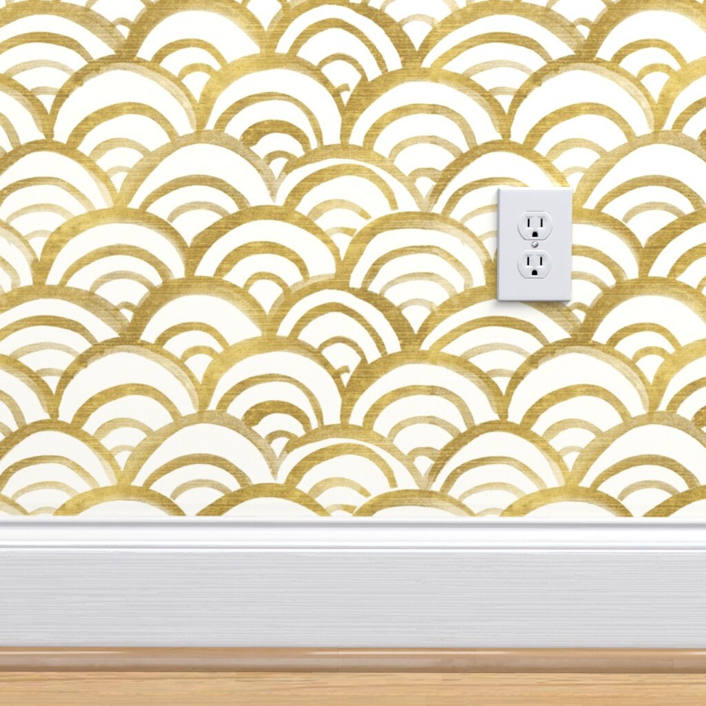 Yellow Watercolor Scales Wallpaper Mermaid Gold By Crystal | Etsy