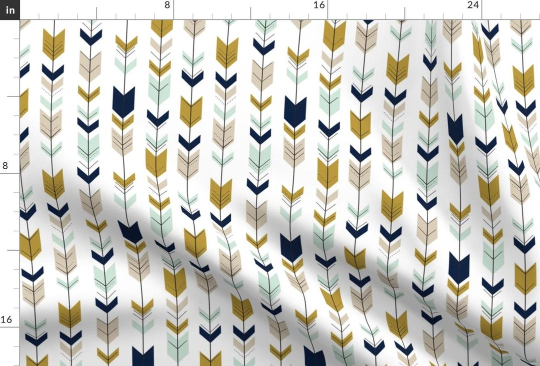 Arrow Fabric - Fletching Arrows (small Scale) Mint/tan/gold/navy by ...