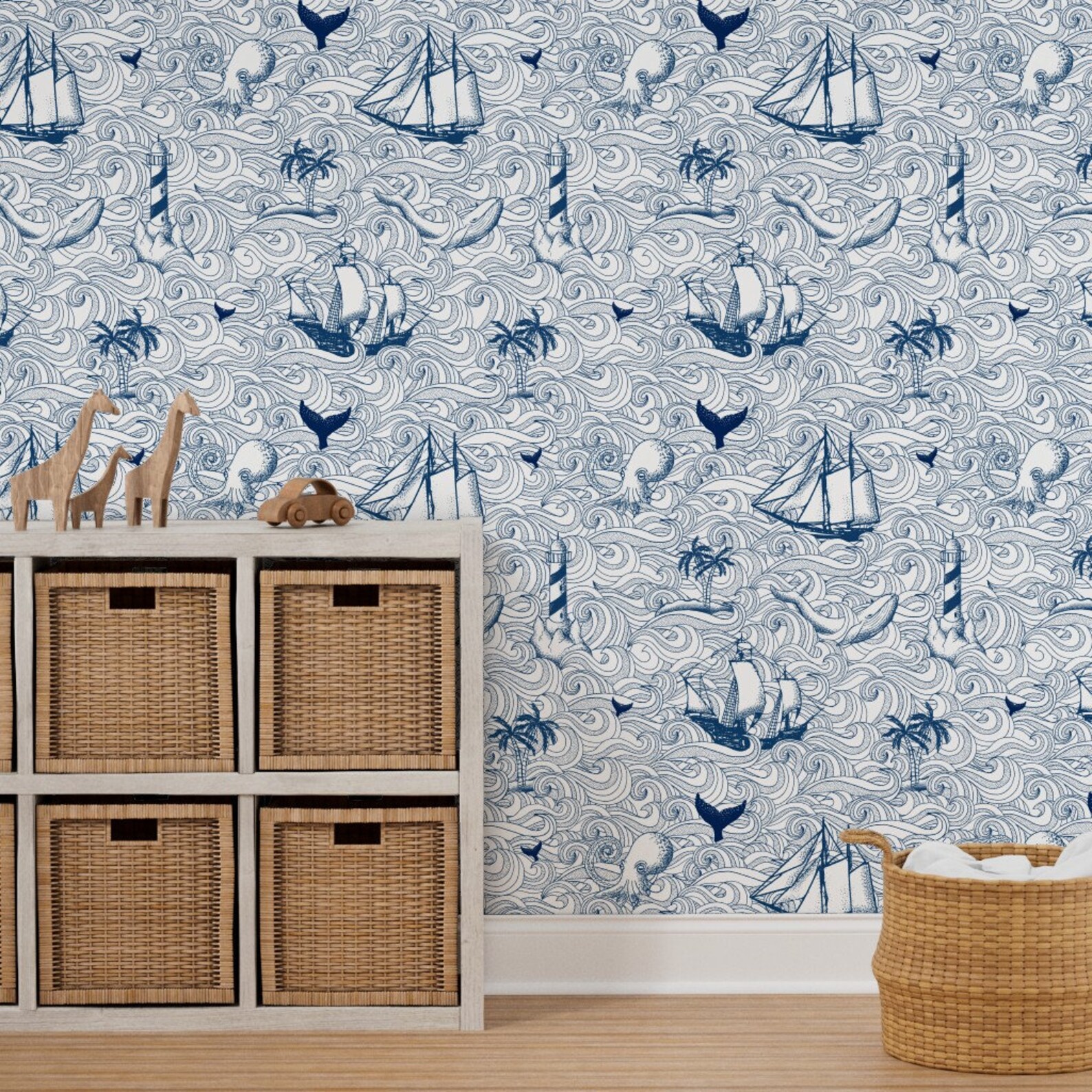 Nautical Wallpaper Vintage Nautical Journey by Whimsical - Etsy