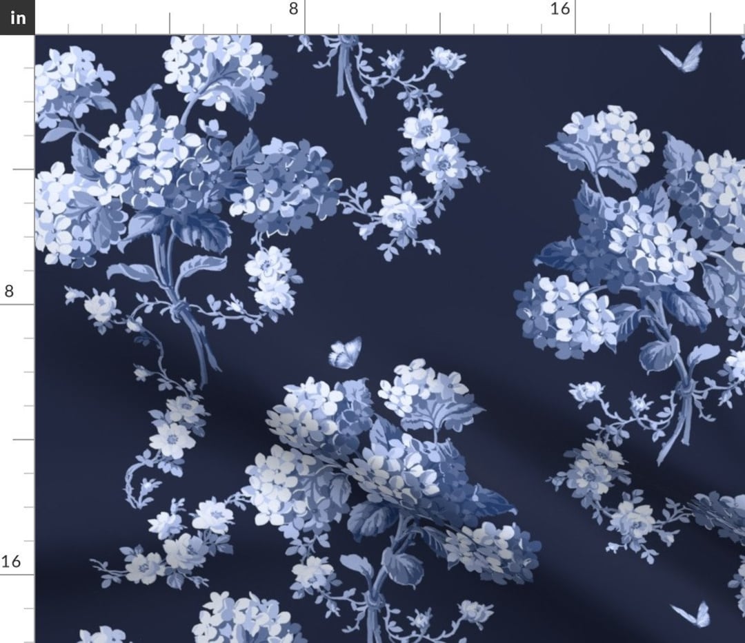 Blue Hydrangea Fabric Edwina in Atlantic by Lilyoake Blue - Etsy
