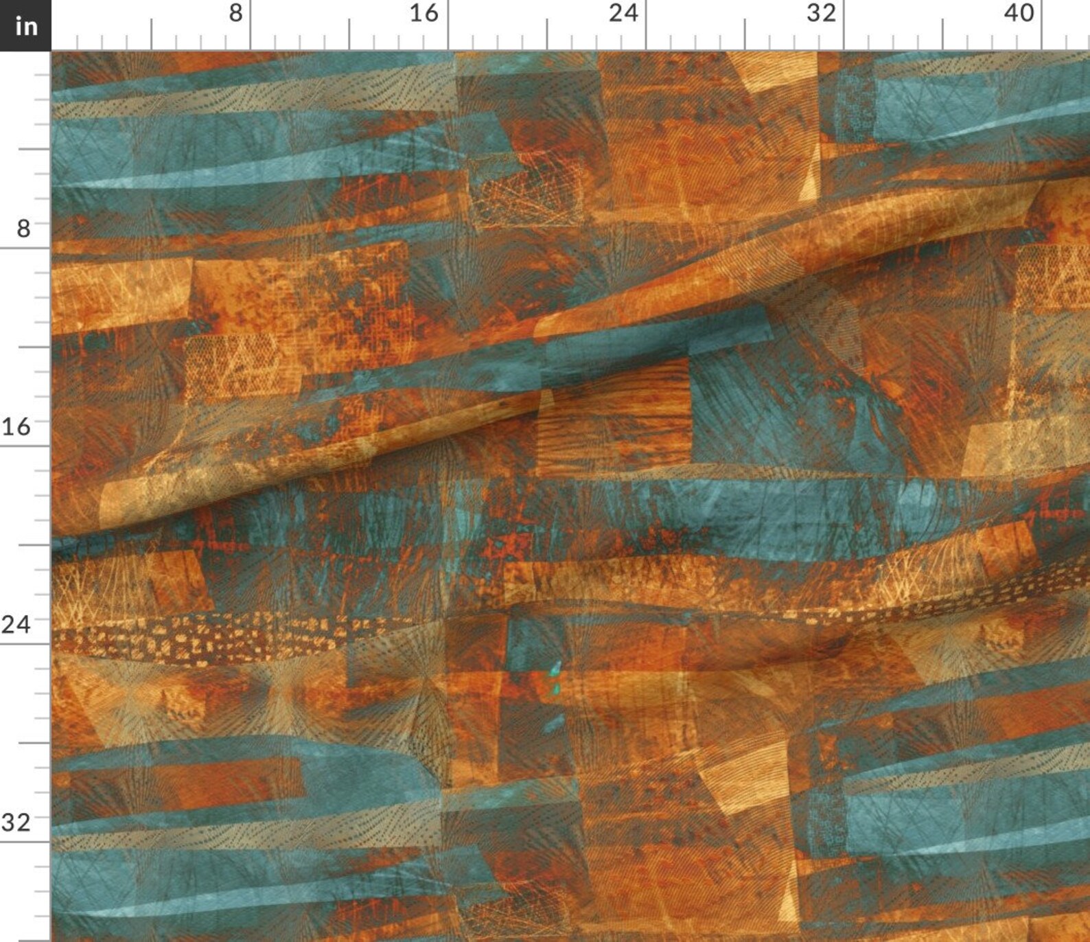 Rustic Color Blocking Fabric Copper Teal Farmland by Wren - Etsy