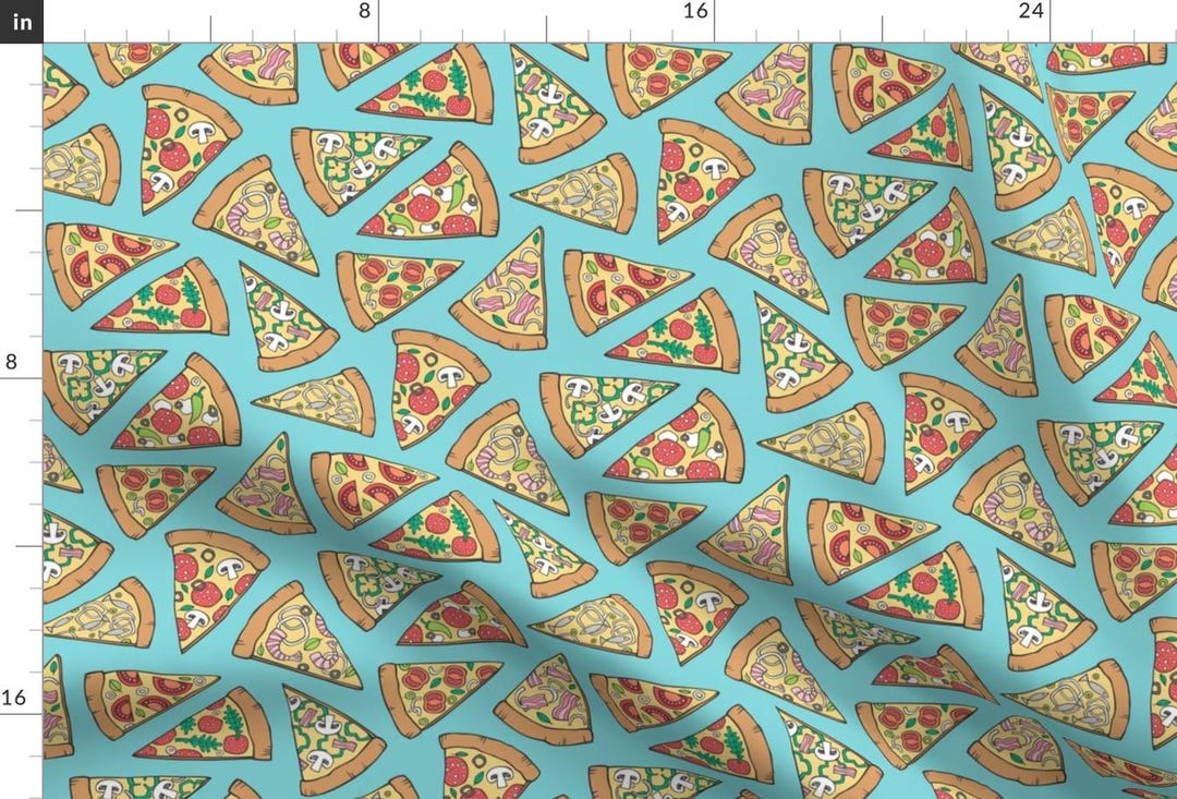 Pizza Slices on Blue Fabric Pizza Fast Junk Food on Blue by Caja Design ...