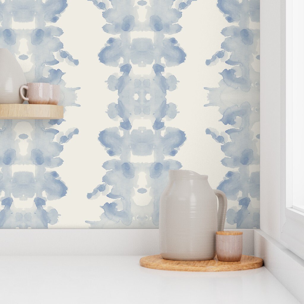 Ink Blot Wallpaper Soft Blue on Cream Double Inkblot by - Etsy