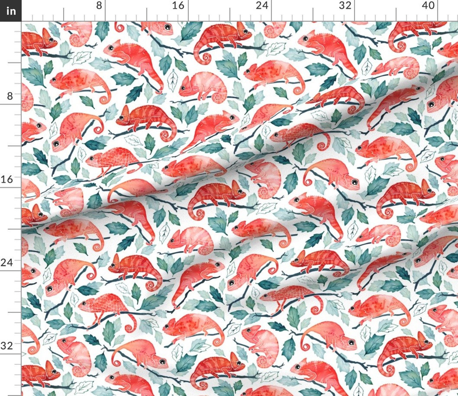 Chameleon Fabric Chameleon Garden by Adenaj Watercolor | Etsy