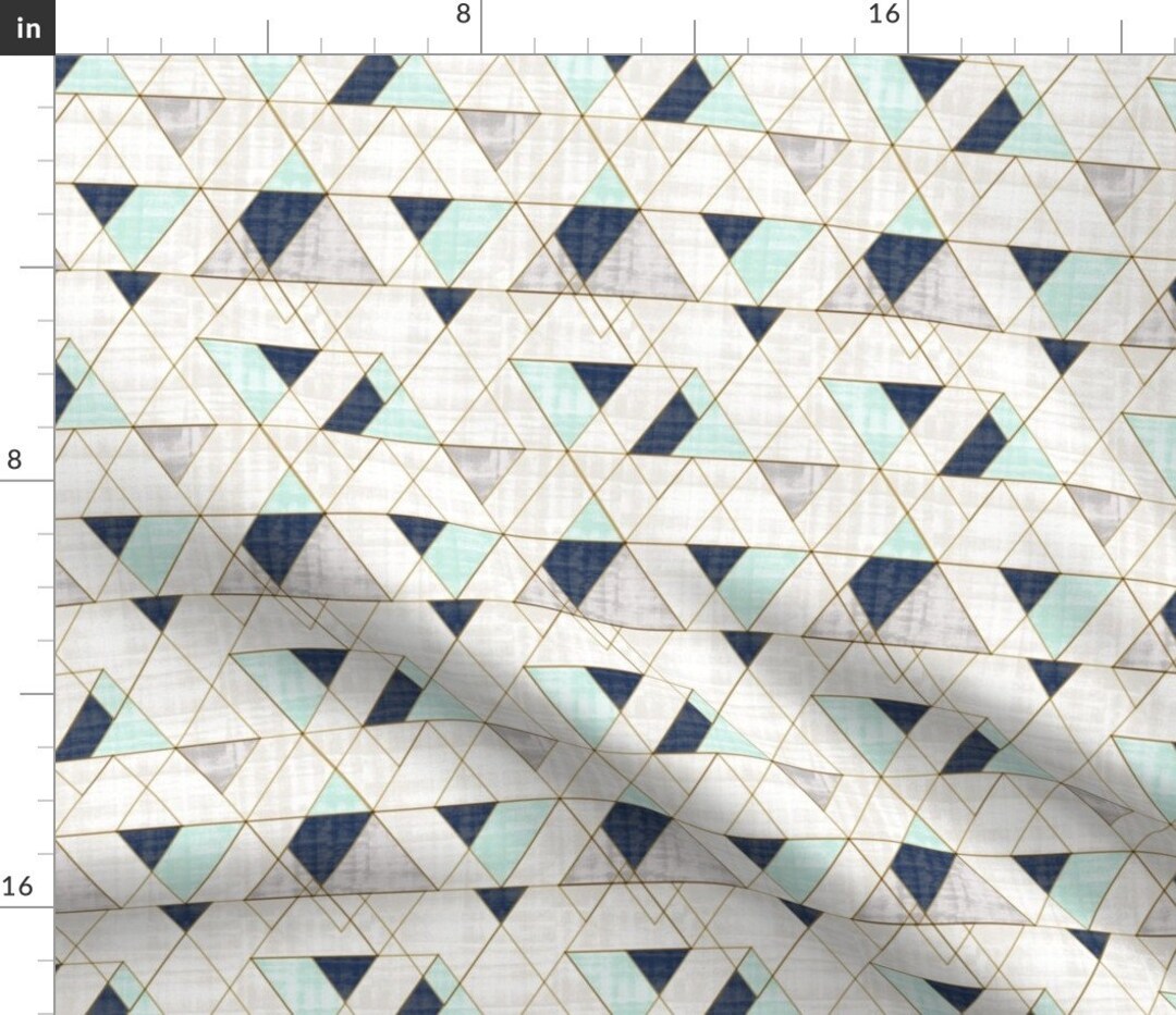 Geo Fabric Mod Triangles Navy Mint Medium by Crystal Walen Geometric ...