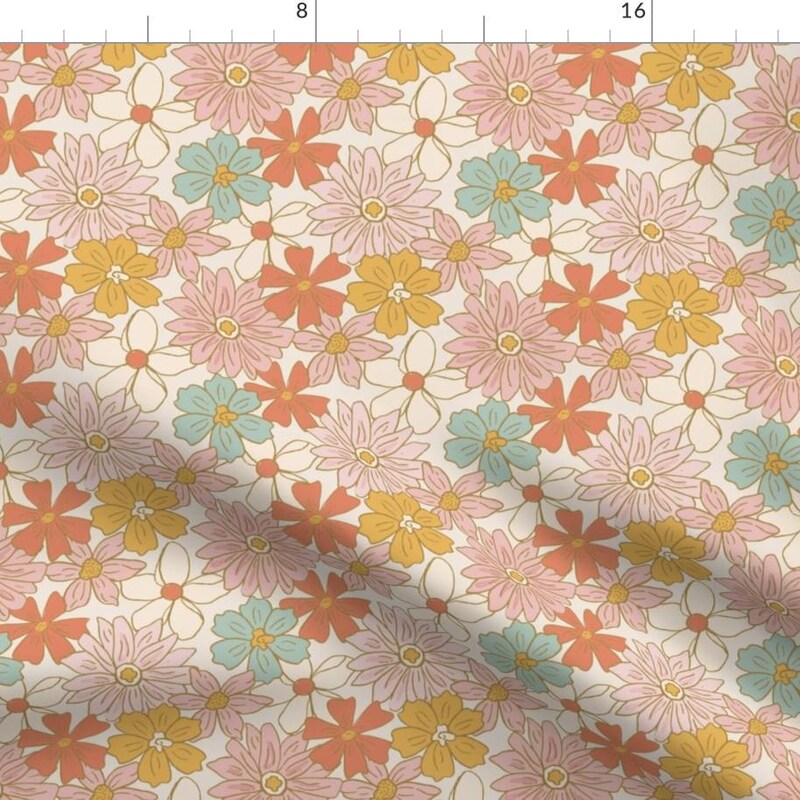 Retro Floral Fabric - Etsy