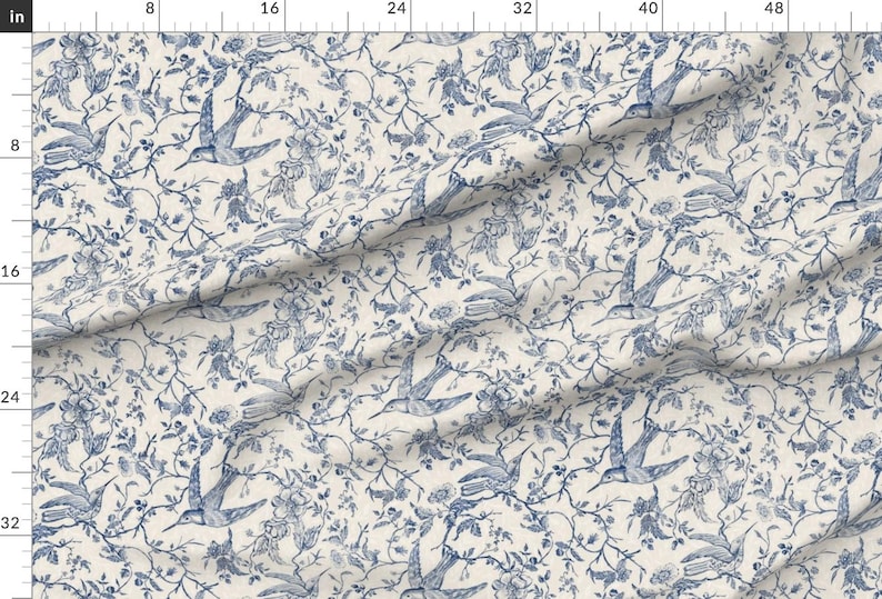 Blue Floral Toile Fabric - Hummingbird Toile by Bridgettstahlman ...