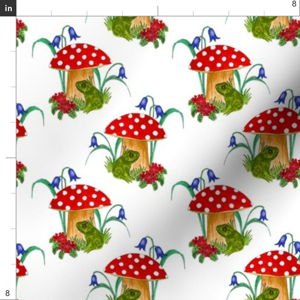 Toad Stools Fabric Frog Finds Shelter by Linsart Toad | Etsy