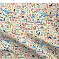 World Map Fabric: Vintage Travel Theme, Compass, Landmarks, Lightweight ...