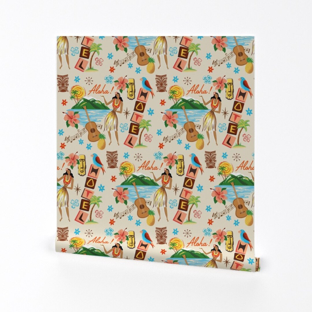 Hula Girl Wallpaper Hawaiian Holiday by Ruby Ritz Retro Hawaiian Custom ...