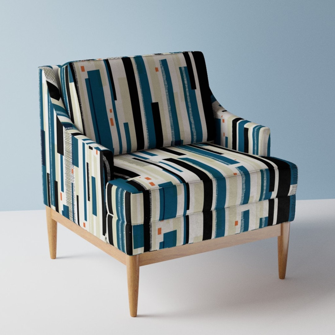 Mod Blue Stripe Upholstery Fabric Waterfall Blue by Friztin Mid Century ...
