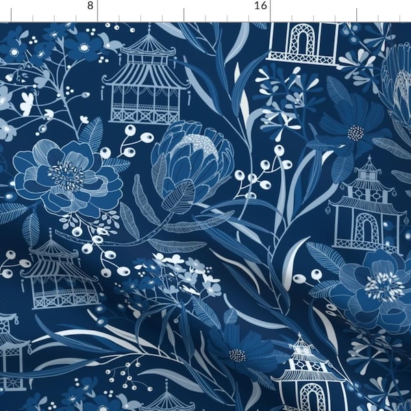 Blue Chinoiserie Fabric - Etsy