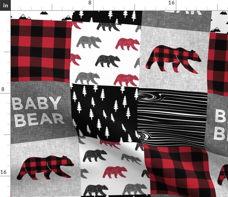 Baby Bear Fabric Baby Bear Patchwork Quilt Top Buffalo Plaid - Etsy