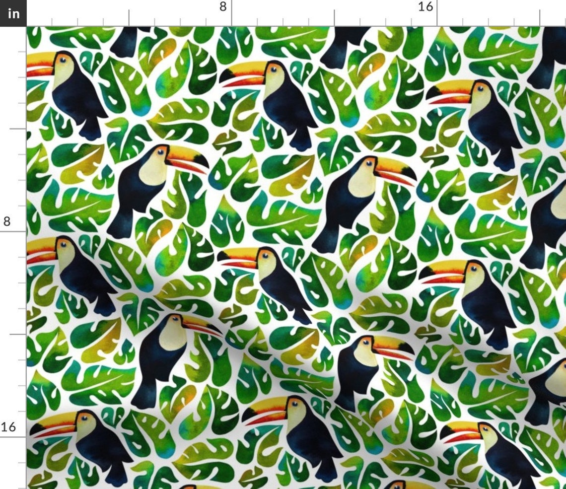Toucan Fabric Watercolor Toucans With Monstera Leaves by - Etsy Canada