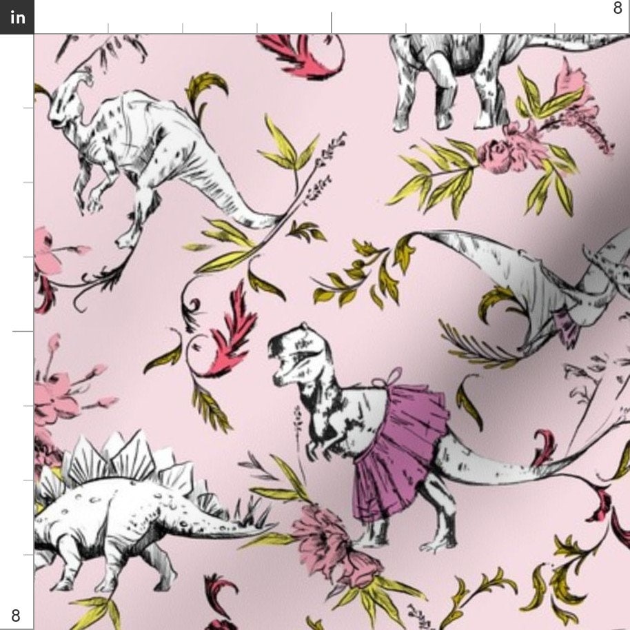 Pink Tutu Dinosaurs Fabric Dino Dancer Blush by Pattern - Etsy