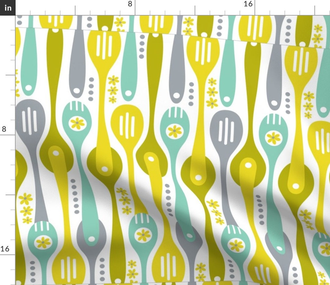 Spoons Fabric Kitchenette Retro Spoons Tea Towel by Heatherdutton ...