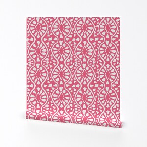 Pink Wallpaper Cobblestone Trellis Pink by Lulabelle Pink White Modern ...