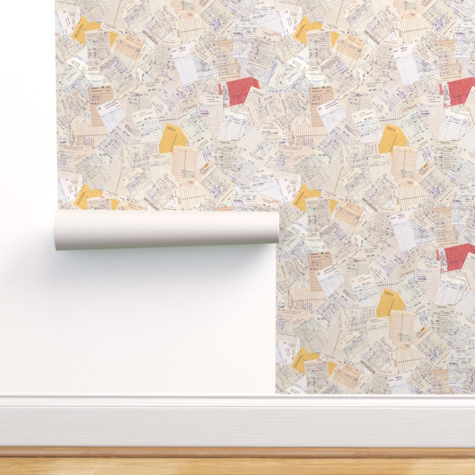 Library Wallpaper Library Card Scatter by Lellobird Yellow | Etsy