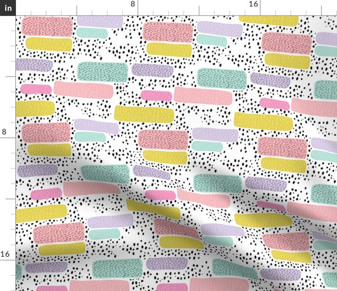 Pastel Memphis Fabric Geometric Abstract Dots & Stripes Colorful by ...