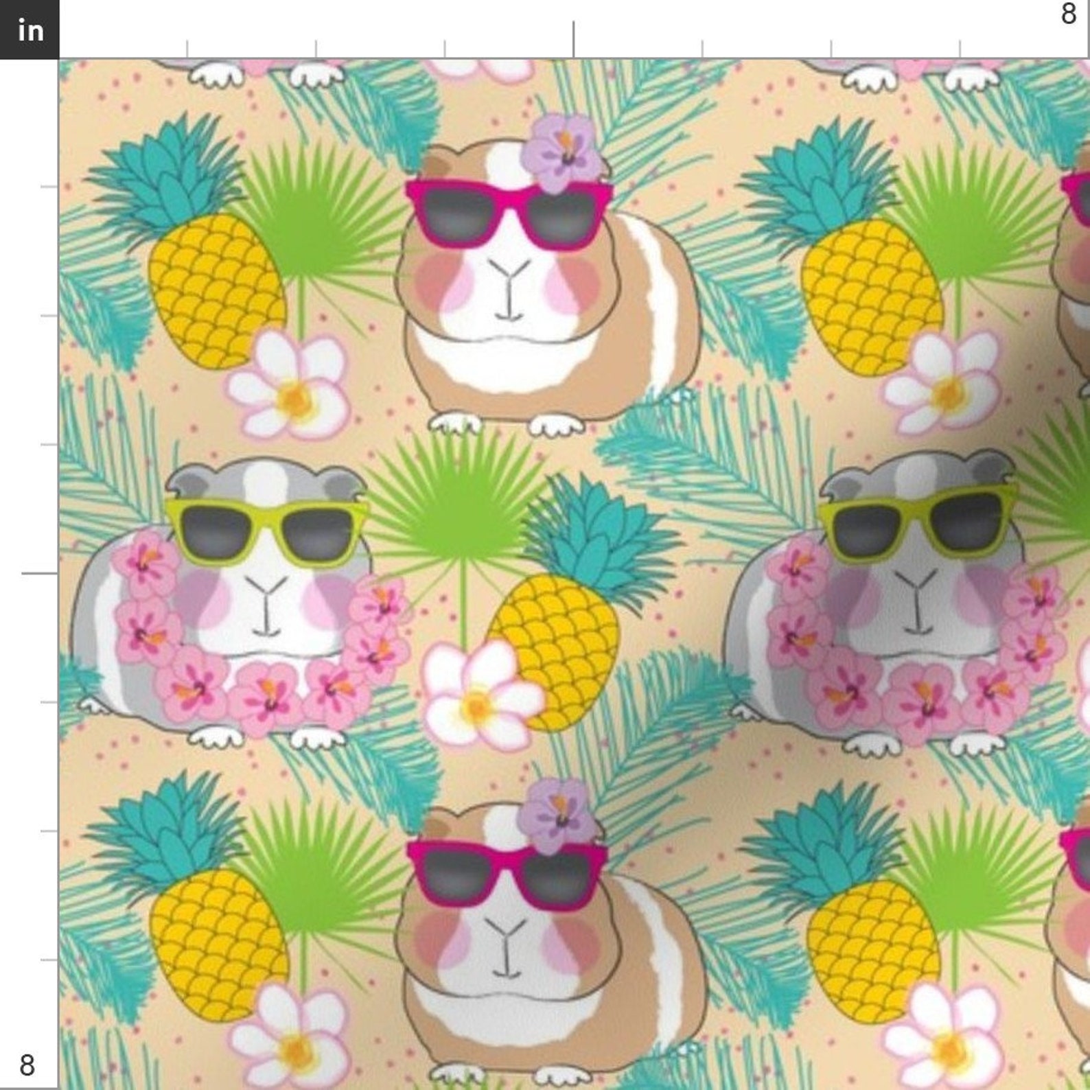 Tropical Guinea Pig Fabric Tropical Guinea Pigs on Beige by - Etsy