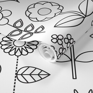 Mod Flowers Wallpaper Mod Doodle Blooms by Katerhees - Etsy