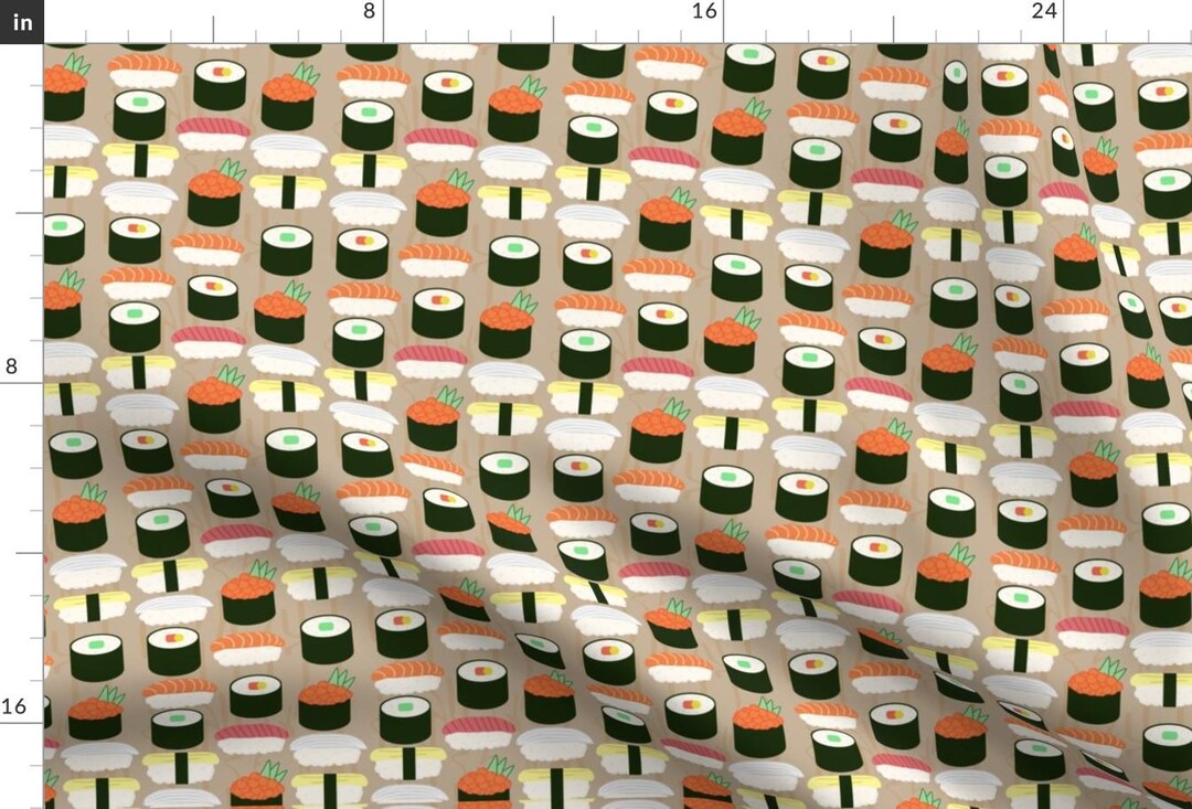 Sushi Fabric - Sushi by Sylviaoh - Sushi Food Novelty Cotton Fabric by ...