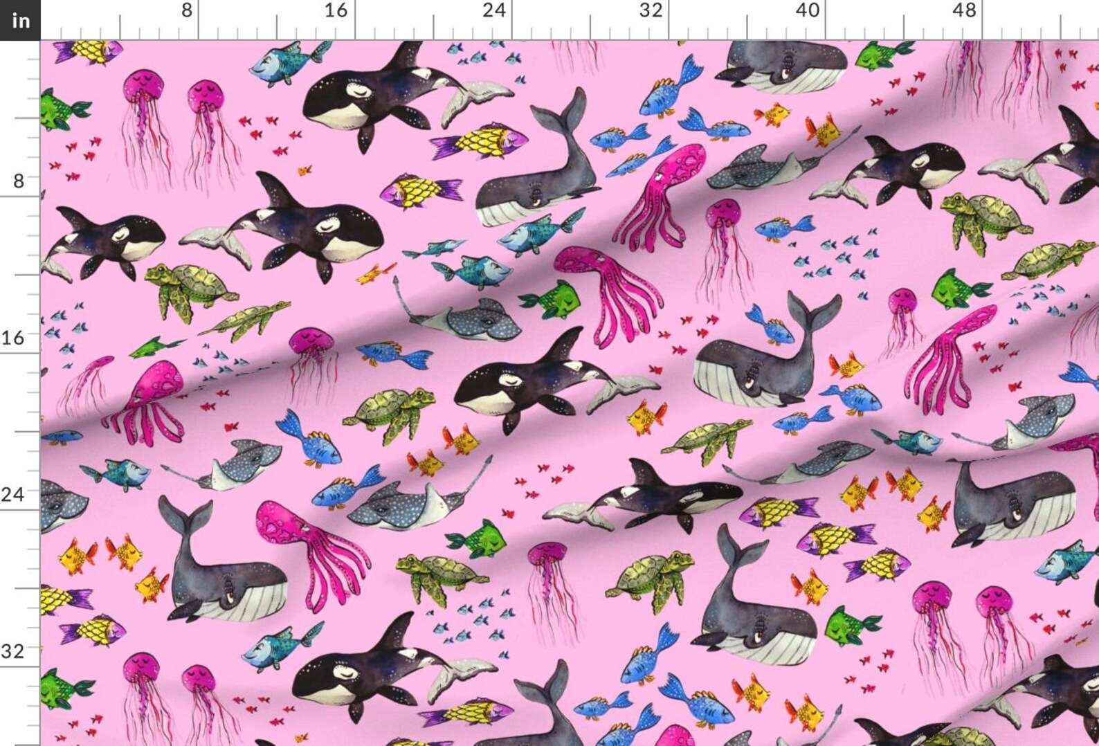 Pink Ocean Animals Fabric - Ocean Pals - Pink Version - Large Scale by ...