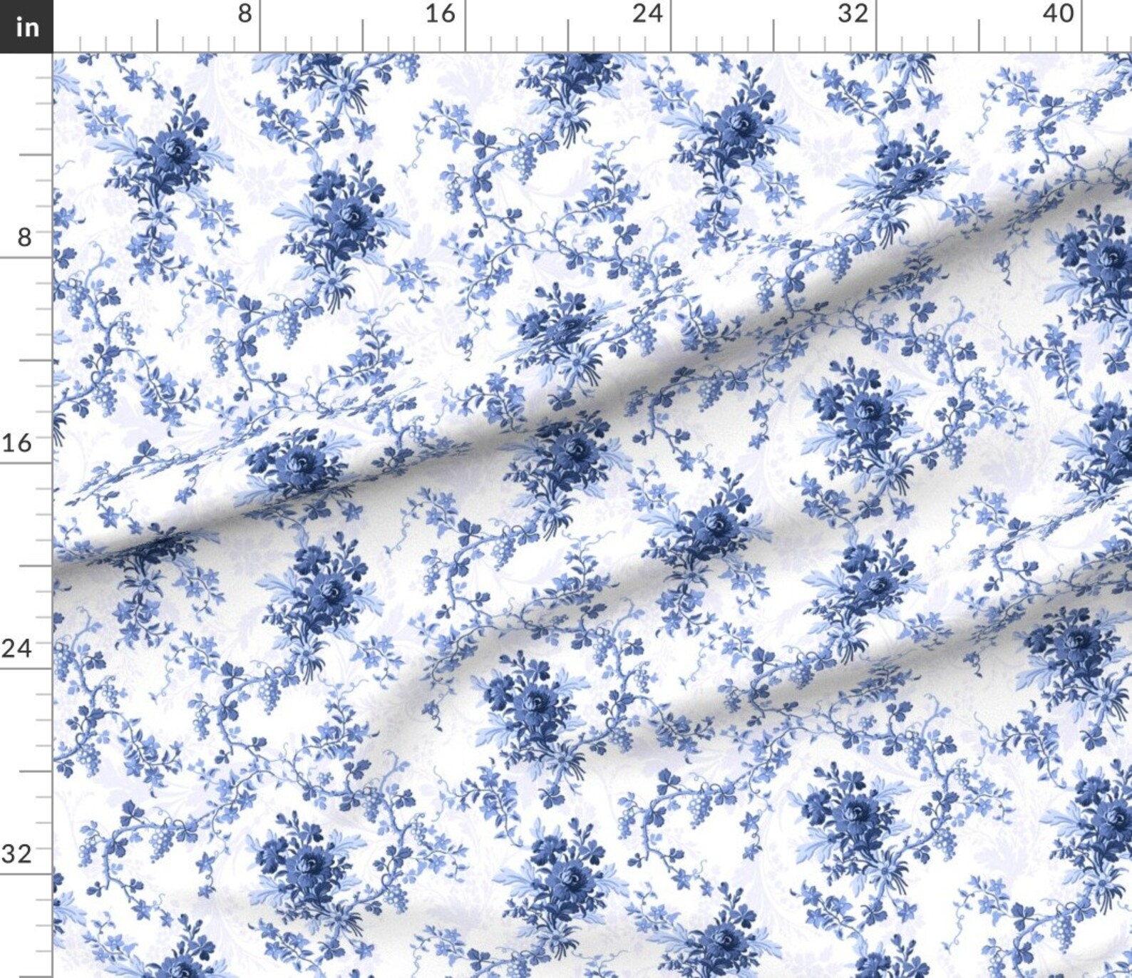 Blue Floral China Pattern Ink Fabric Eloise Ink 1 by - Etsy