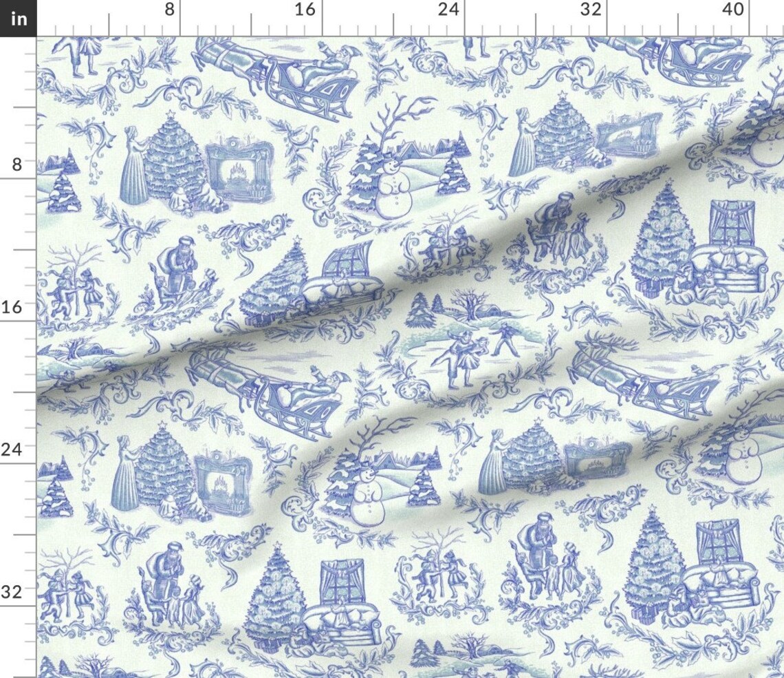 Holiday Traditions Fabric Christmas Toile in Blue by Aaron - Etsy