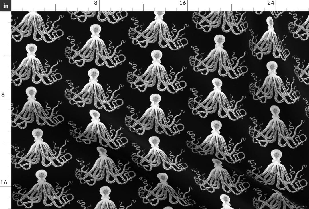 Octopus Fabric - Black Vintage Kraken Octopus Pattern by Inspirationz ...