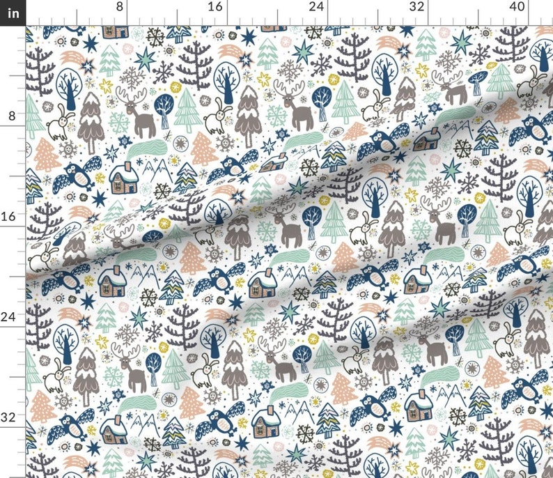 Nordic Snowy Scenery Winter Fabric Nordic Christmas 18 0460 - Etsy