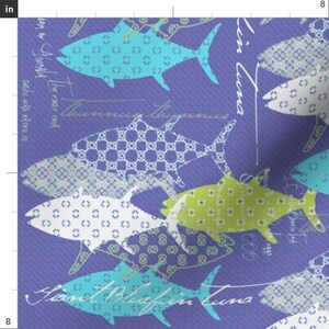 Royal Tuna Fabric - Royal Tuna Cobalt Aqua by Lulabelle - Summer Fish ...