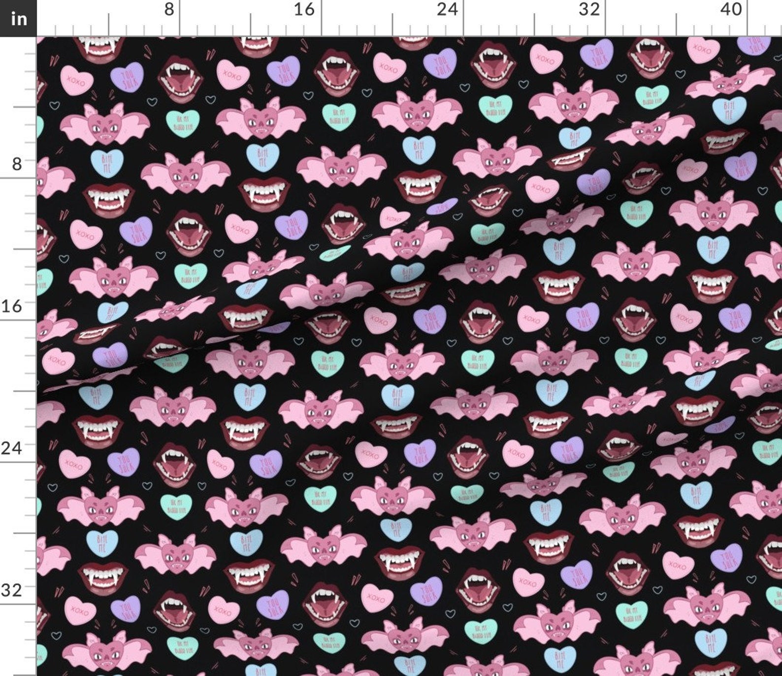 Vampires Fabric Vampire Valentine By Dorkabrain Black Pink | Etsy