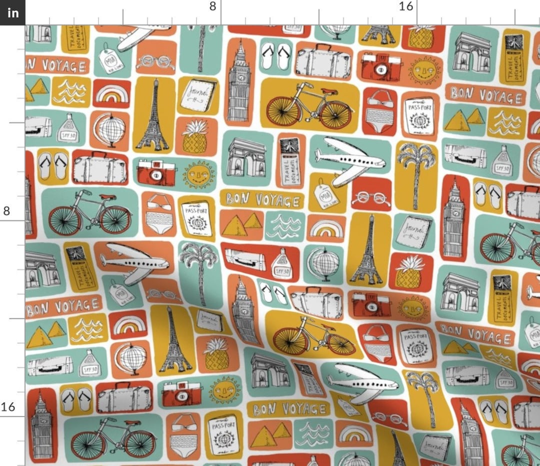 Travel Fabric Travel Eiffel Tower Pyramids Vacation - Etsy