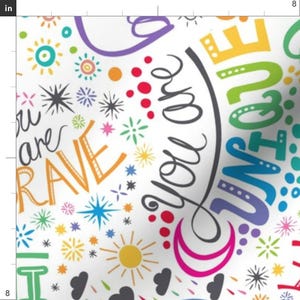 Positive Words Fabric - Rainbow Affirmations by Handypanda - Typography ...