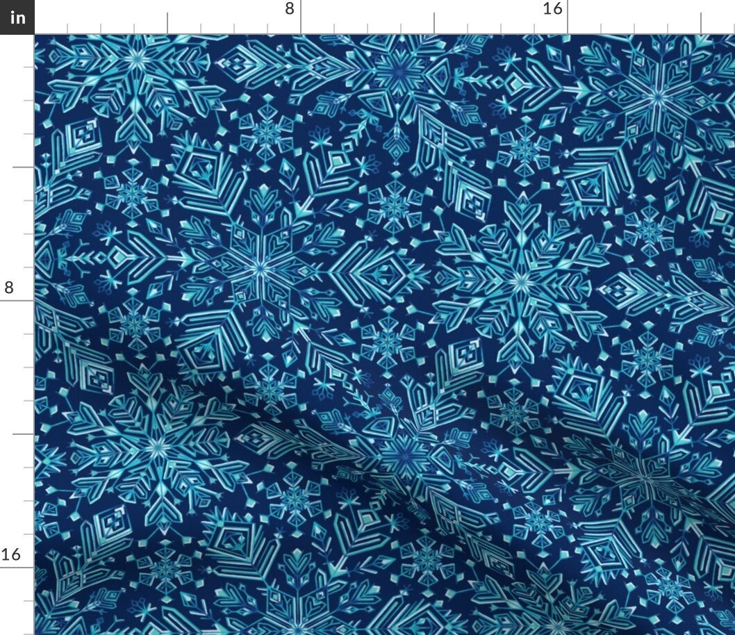 Snowflakes Blue Kaleidoscope Winter Fabric Winter Snowflakes | Etsy