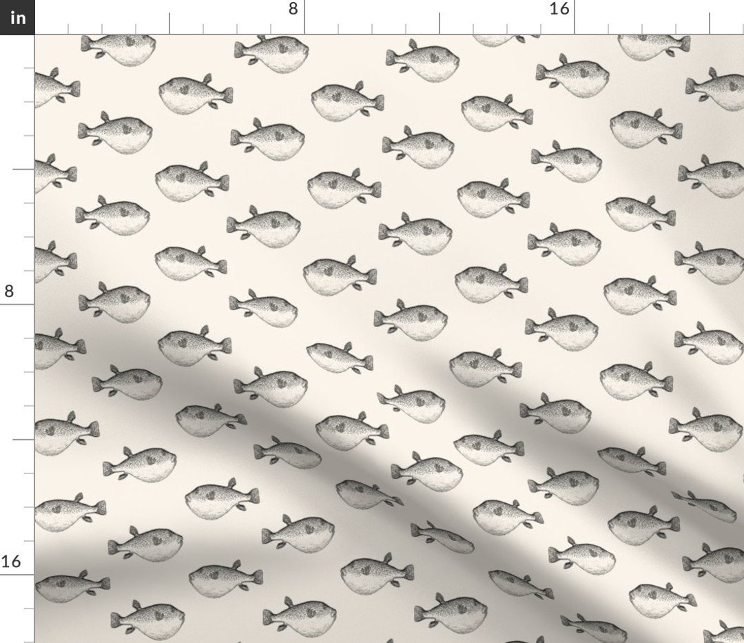 Nautical Fabric Black Puffer Fish Medium by Etienne Ocean.fish Blowfish ...