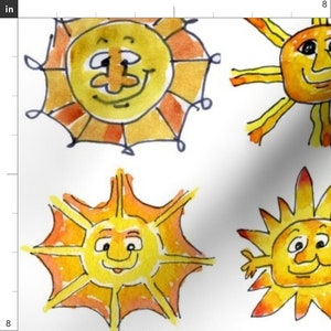 Goofy Sunshine Fabric Cartoon Suns Feeling Sunsational by | Etsy