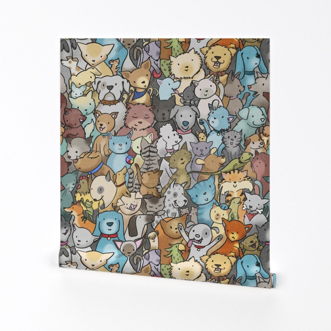 Cats Dogs Wallpaper Pet Rescue by Henberry Animals Kids Room Parrot ...