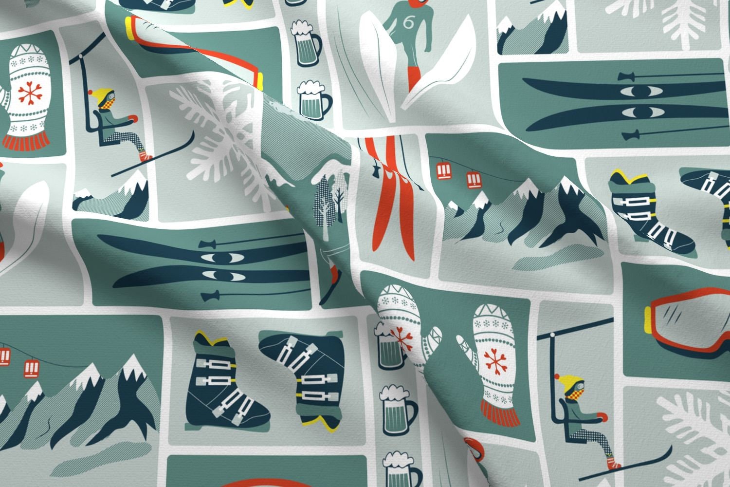 Retro Snow Ski Fabric Nordic Winter By Ebygomm Skiing | Etsy