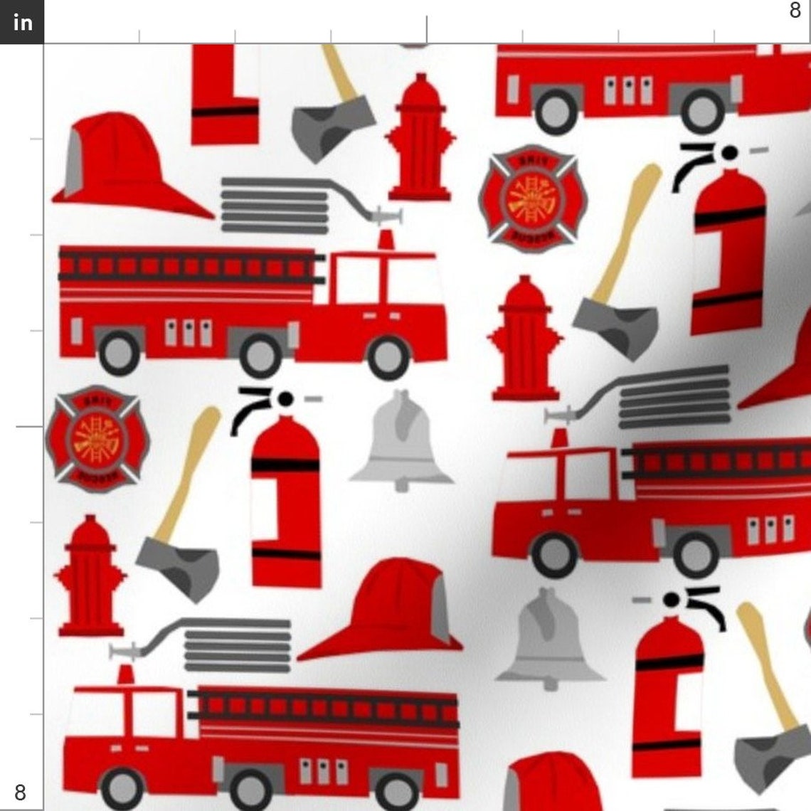 Fireman Fabric Fireman Career Firetruck Kids Boys Nursery - Etsy
